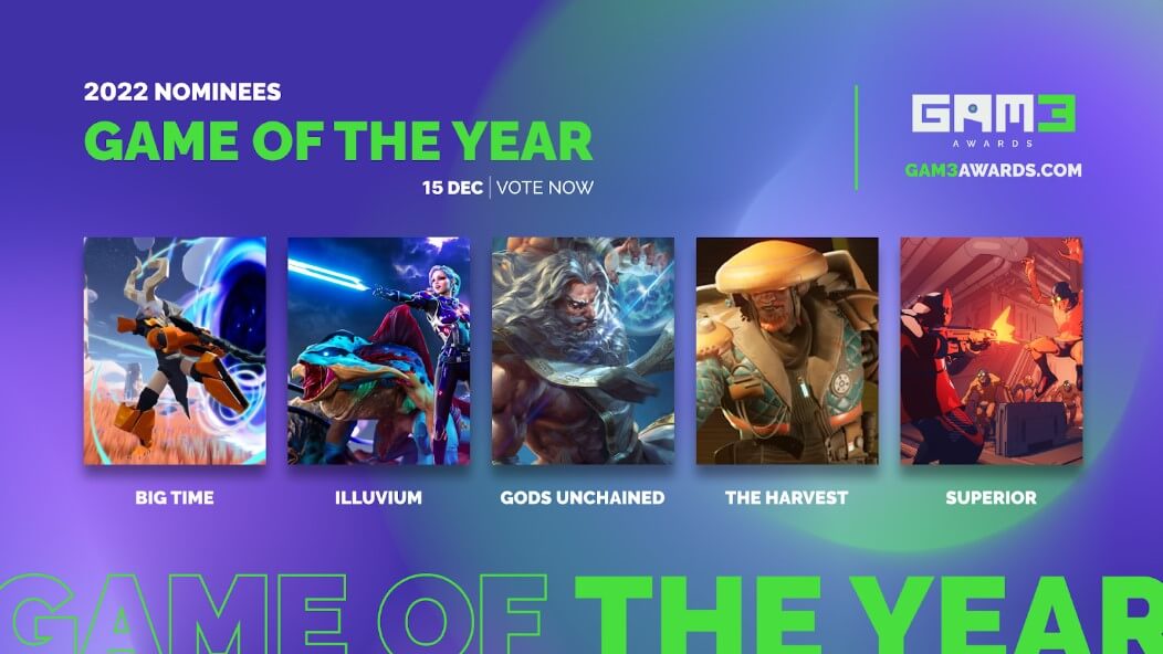 Web3 Gam3 Awards 2022 nominees released with Big Time up for 6 awards